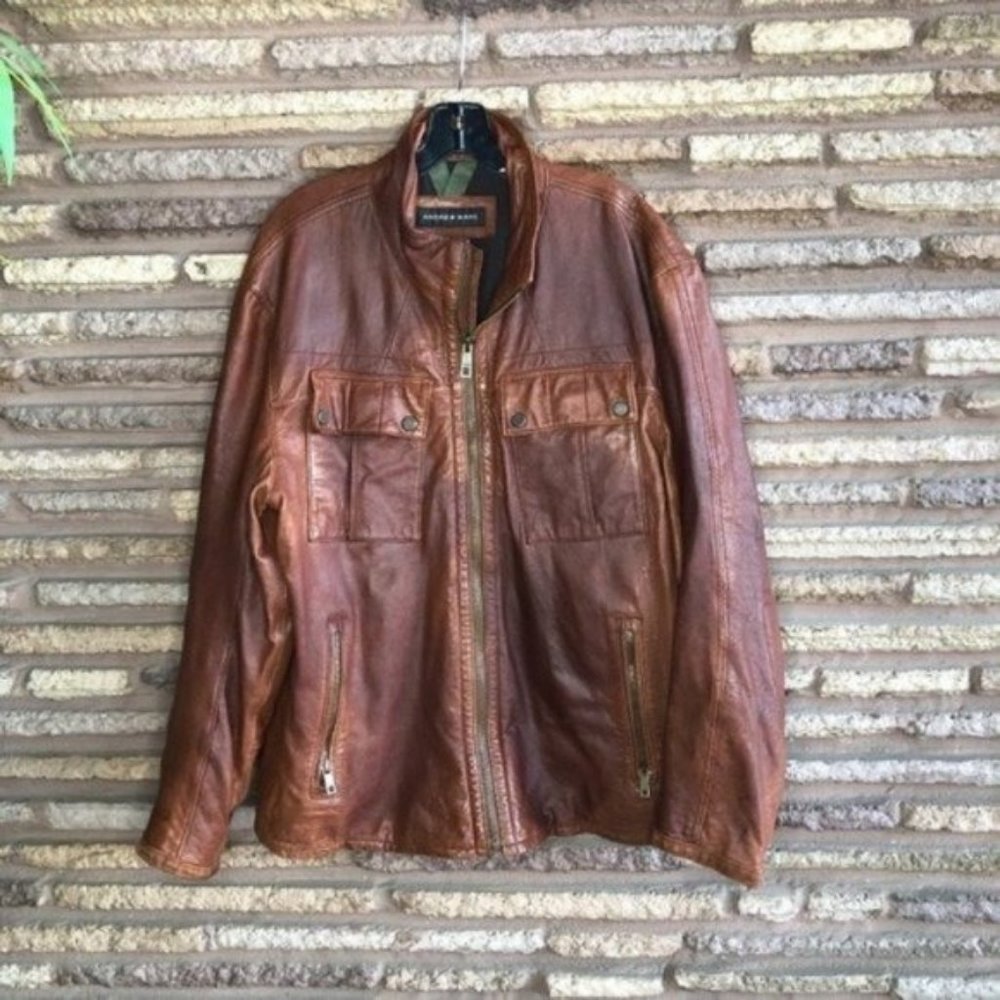 Andrew Marc Vintage Brown Leather Biker Jacket - Gem